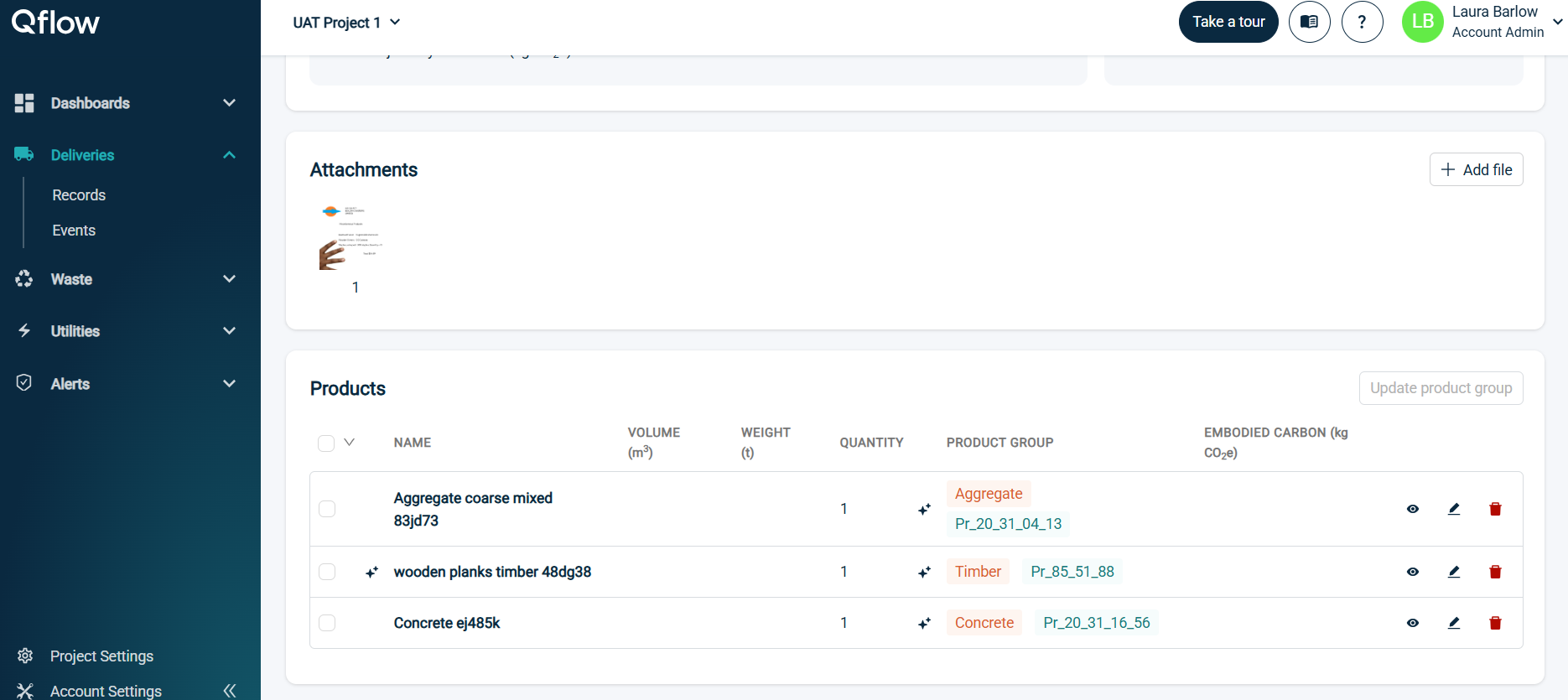 How are Uniclass Codes displayed for deliveries? – Qflow Support